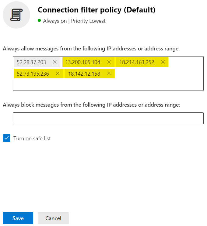 Configure Microsoft Office 365 to allow Forcepoint DLP for Cloud Email server IP addresses